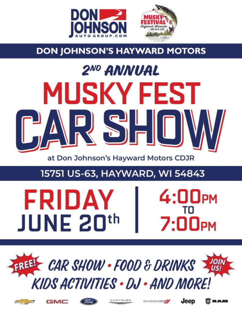 Car Show – Musky Festival: June 20-22, 2025 – Hayward, WI – Sawyer County